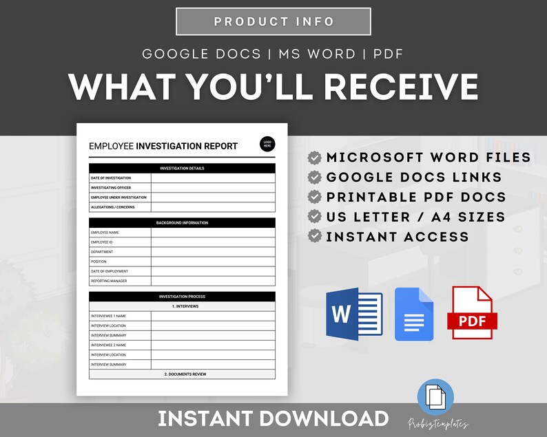Employee Investigation Report Template, Incident Report Form, HR Policy ...