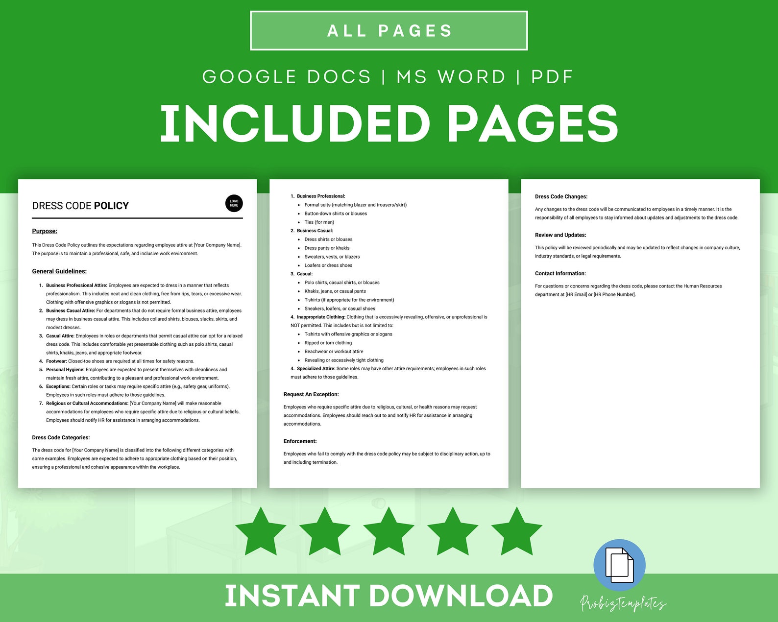 Employee Dress Code Policy Template, Human Resources Policies, Employee ...