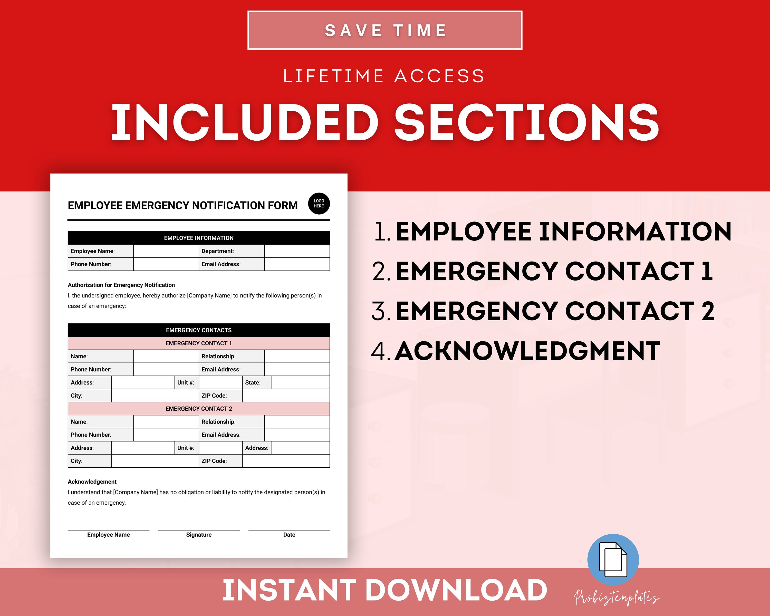 Employee Emergency Notification Form Template, Staff Emergency Contact ...
