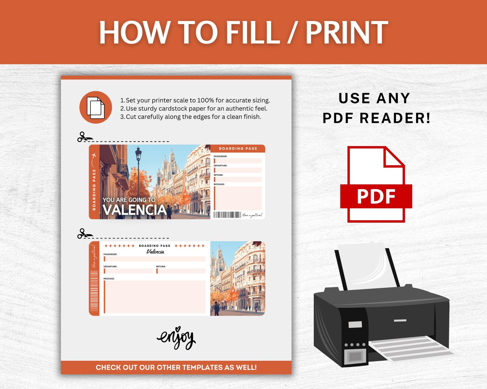 Printable Valencia Surprise Gift Ticket, Editable Spain Boarding Pass ...