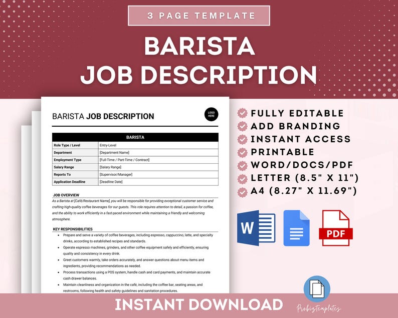 Barista Job Description Template, Coffee Shop Barista Responsibilities ...