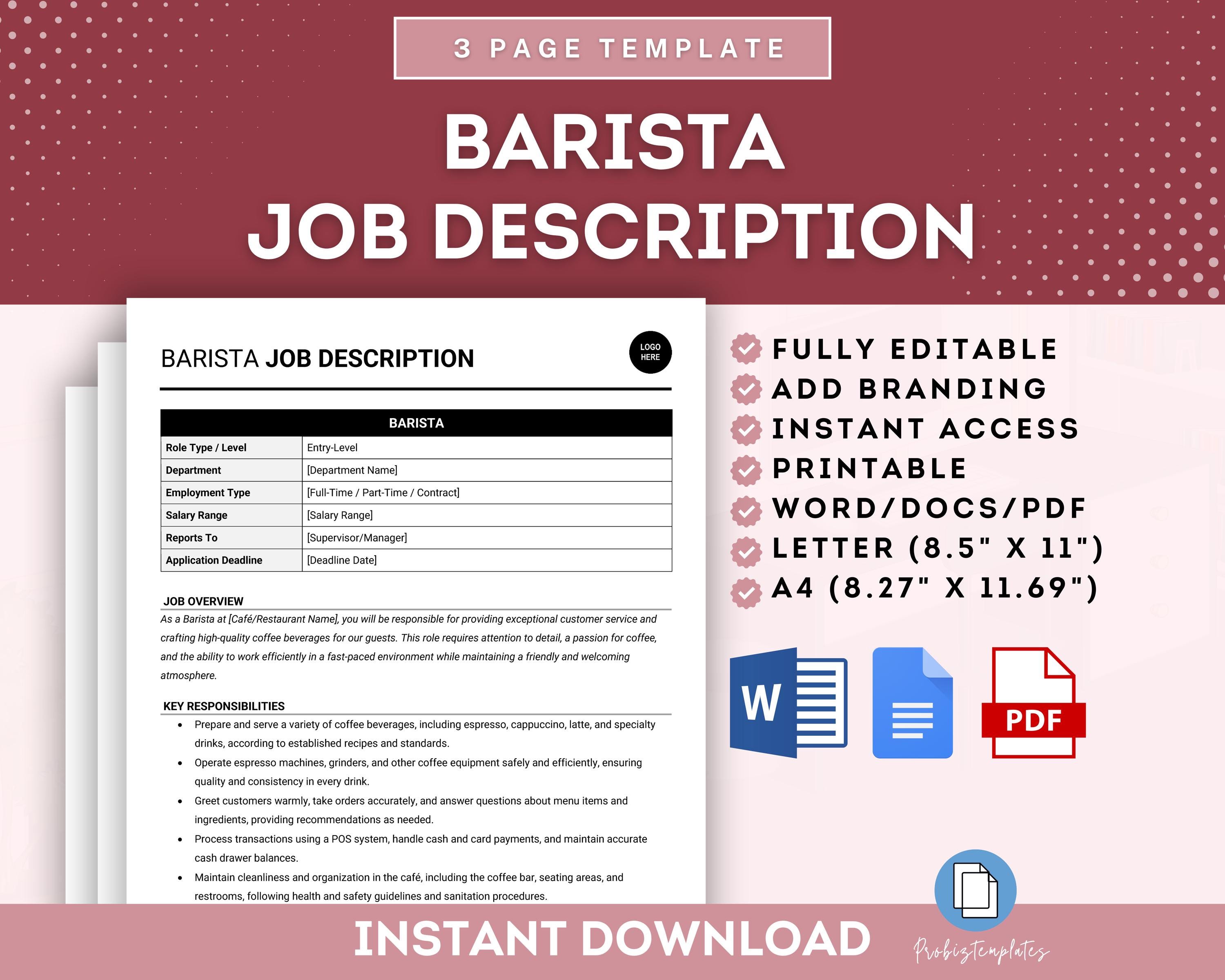 Barista Job Description Template, Coffee Shop Barista Responsibilities ...
