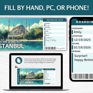 Printable Istanbul Surprise Gift Ticket, Editable Turkey Vacation ...