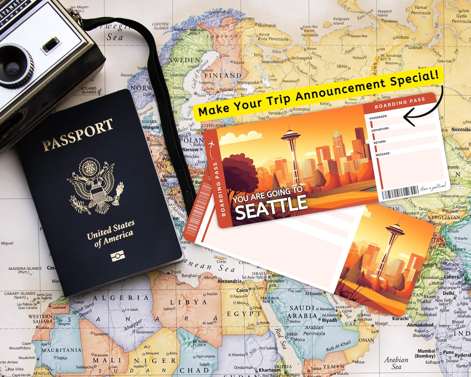 Printable Seattle Surprise Gift Ticket, Editable Washington Vacation ...