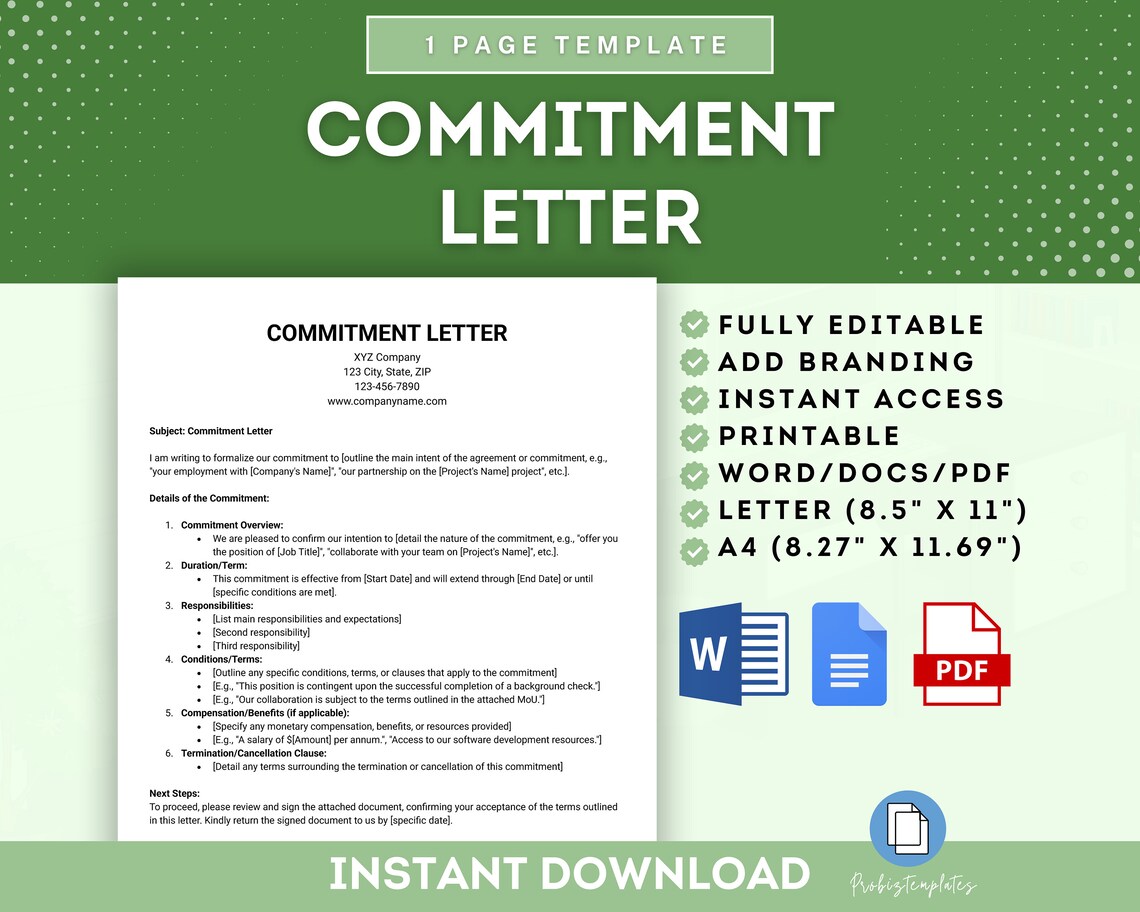Commitment Letter Template, Business Commitment Letter Template ...