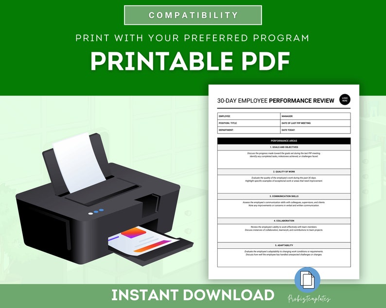 Employee 30-day Performance Review Template, Employee Evaluation Form ...