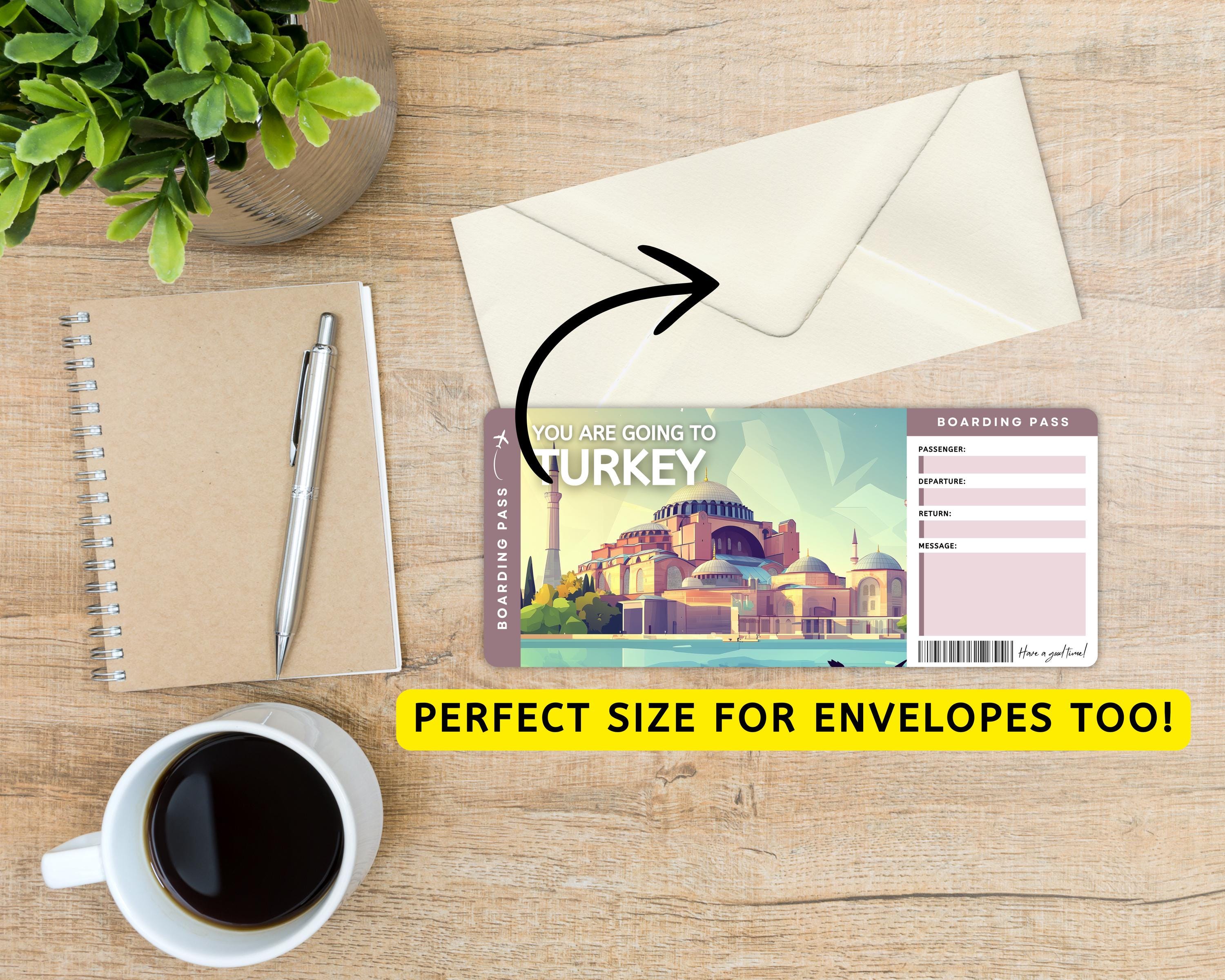 Printable Turkey Surprise Gift Ticket, Editable Istanbul Vacation ...