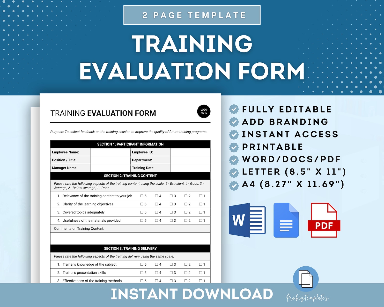 Training Evaluation Form, Employee Training Feedback, Training ...