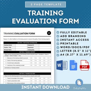 Training Evaluation Form, Employee Training Feedback, Training Assessment Form, Training Program ...