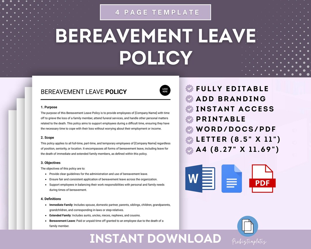 Bereavement Leave Policy Template, Employee Bereavement Leave ...
