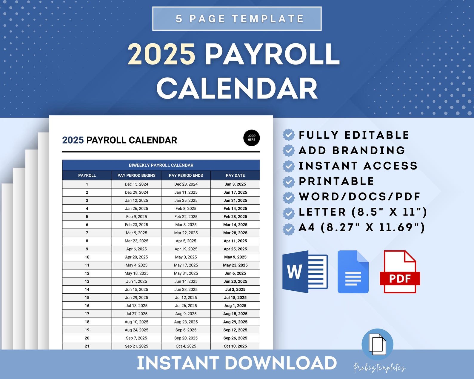 2025 Payroll Calendar, Biweekly, Weekly, Semi-monthly, Monthly Payroll ...