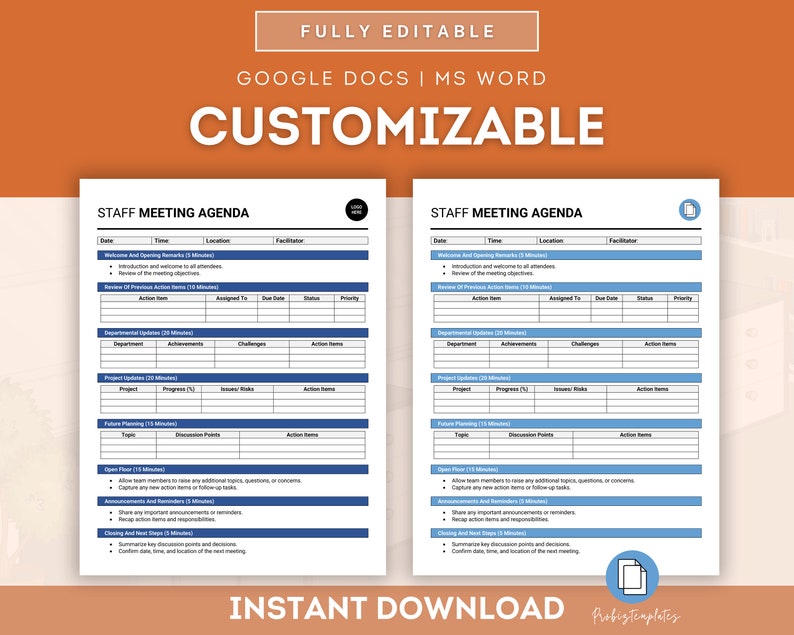 Staff Meeting Agenda Outline Template, Team Meeting Agenda Template ...