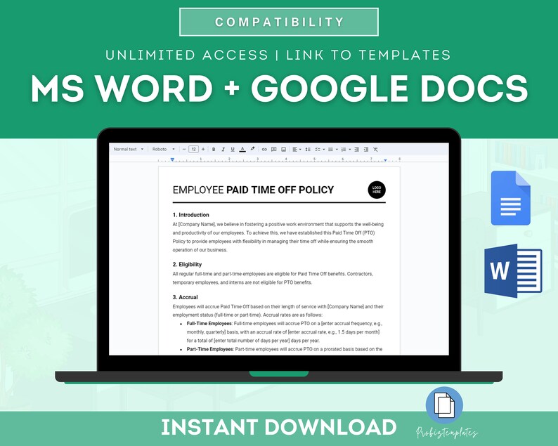 Employee Paid Time off Policy Template, Staff PTO Policy, Staff Leave ...