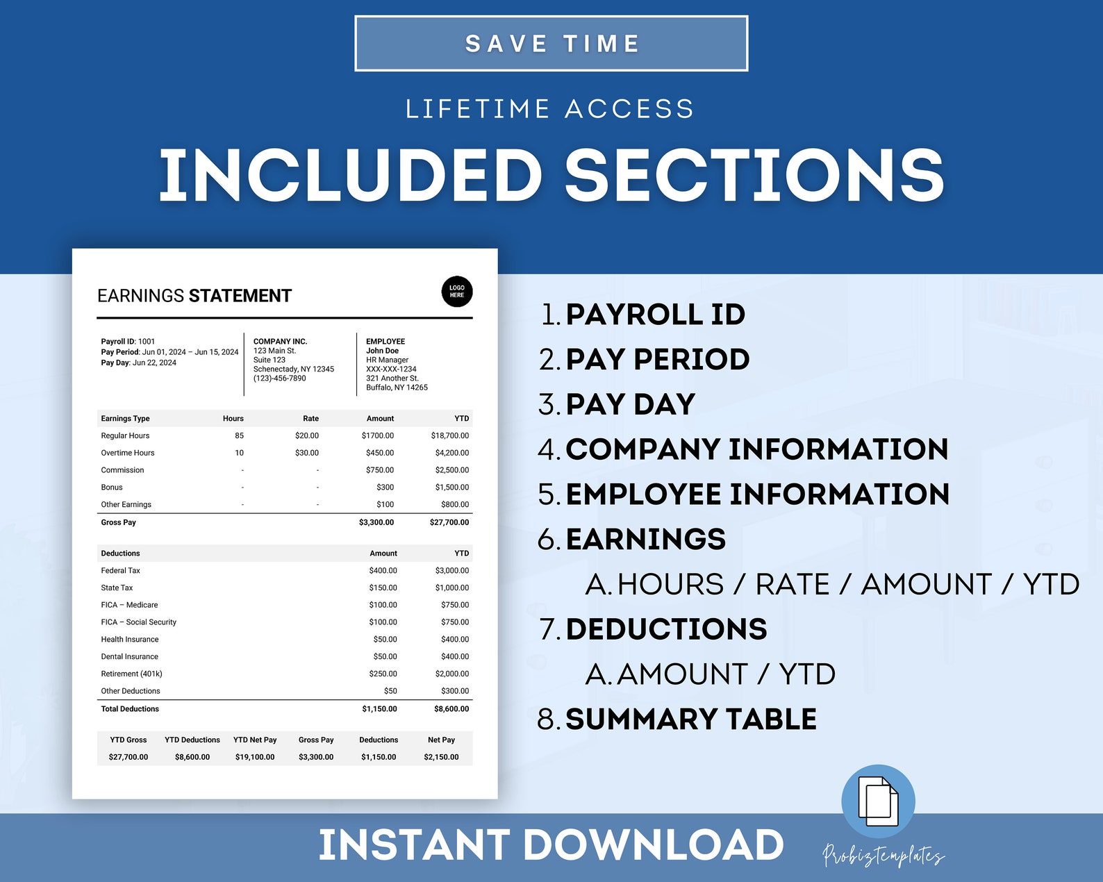 Employee Earnings Statement Template, Staff Pay Stub Template, Paycheck ...