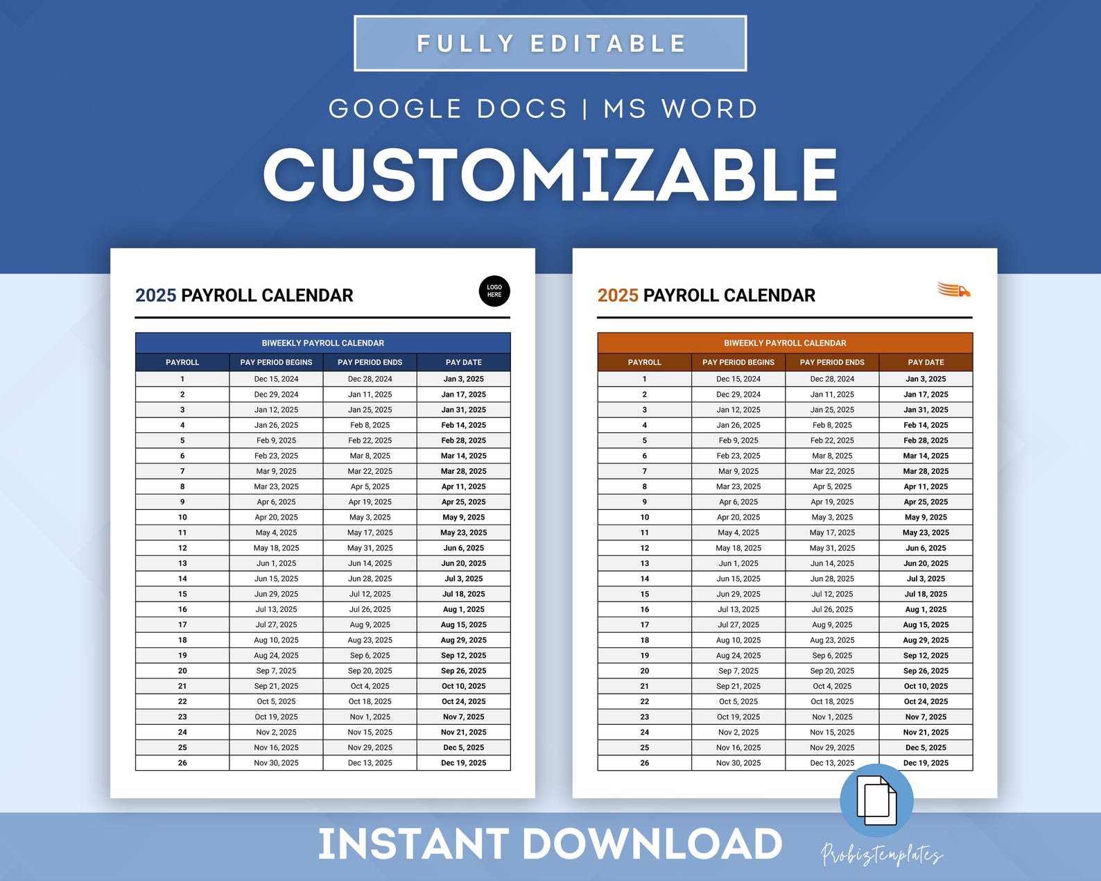 2025 Payroll Calendar, Biweekly, Weekly, Semi-monthly, Monthly Payroll ...