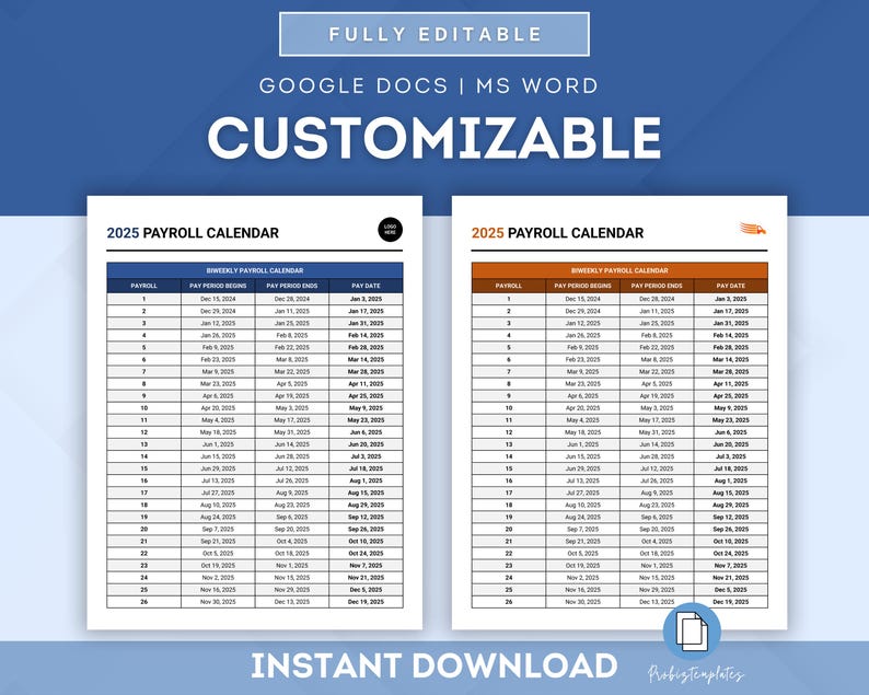 2025 Payroll Calendar, Biweekly, Weekly, Semi-monthly, Monthly Payroll ...