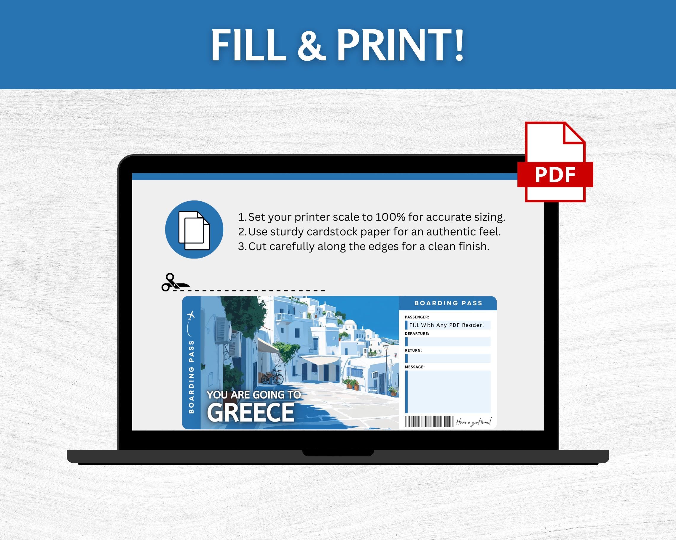 Printable Greece Surprise Gift Ticket, Editable Athens Vacation ...