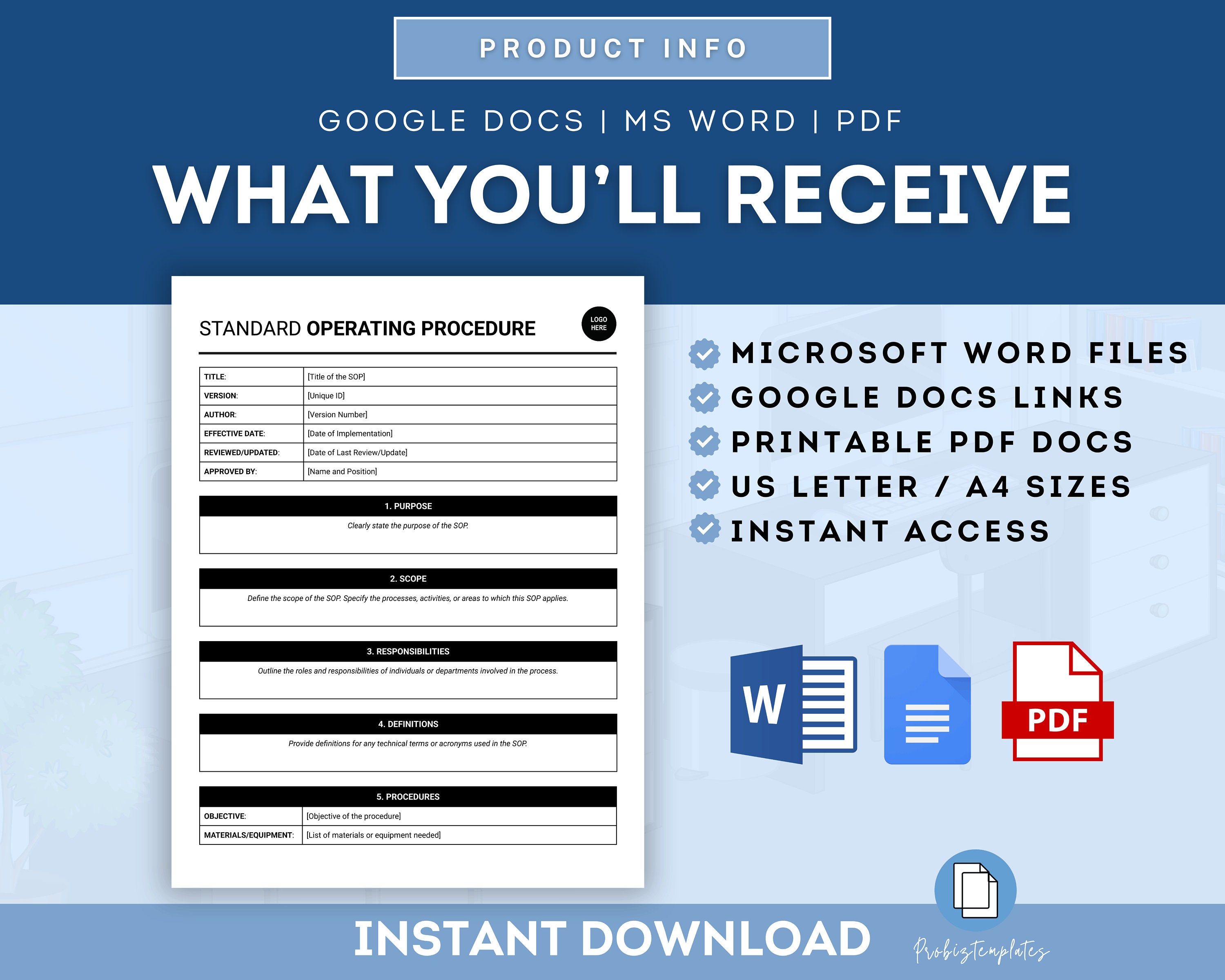Standard Operating Procedure Template, SOP Business Document, Employee ...