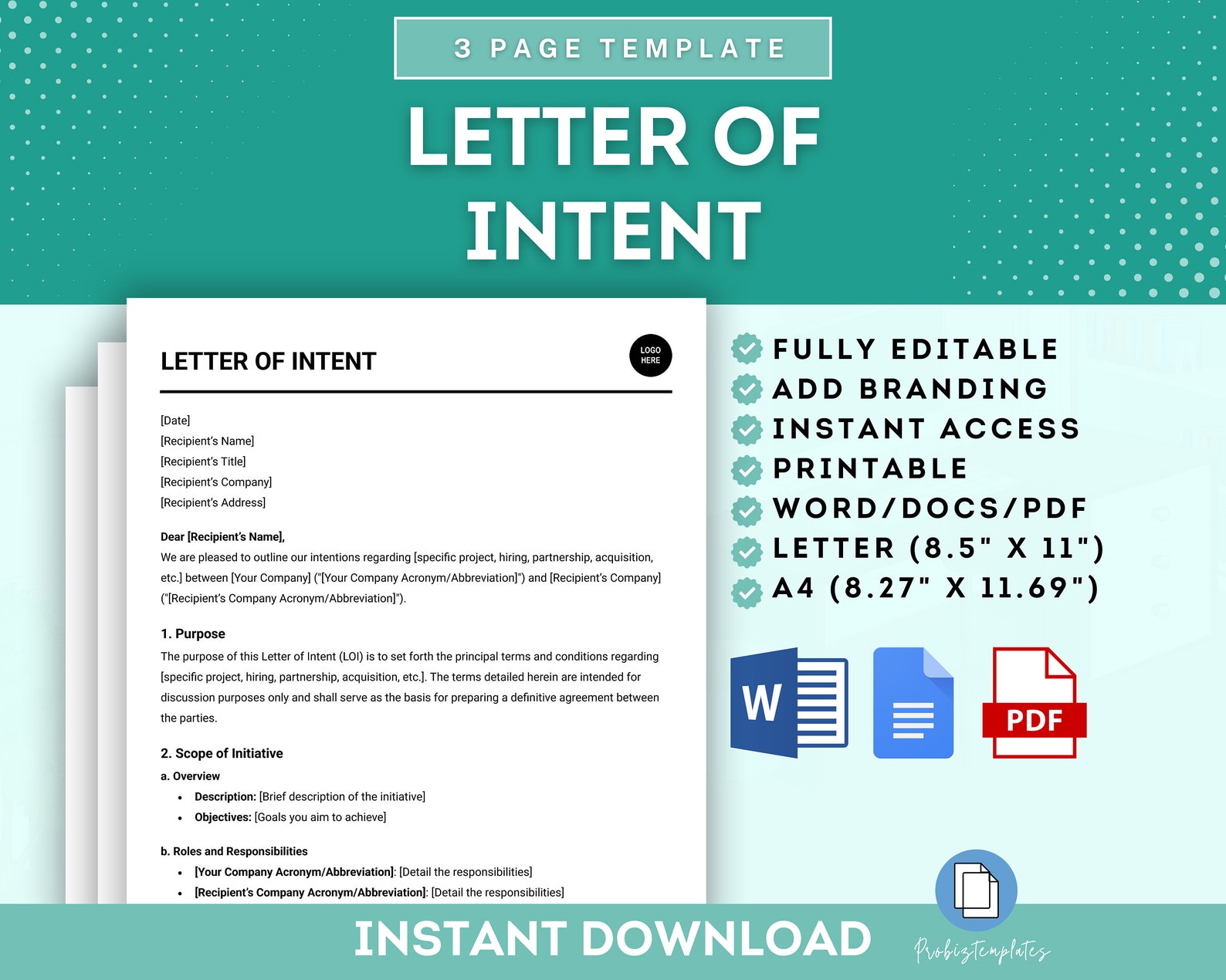 Letter of Intent Template, Business Intent Letter, Intent to Proceed ...