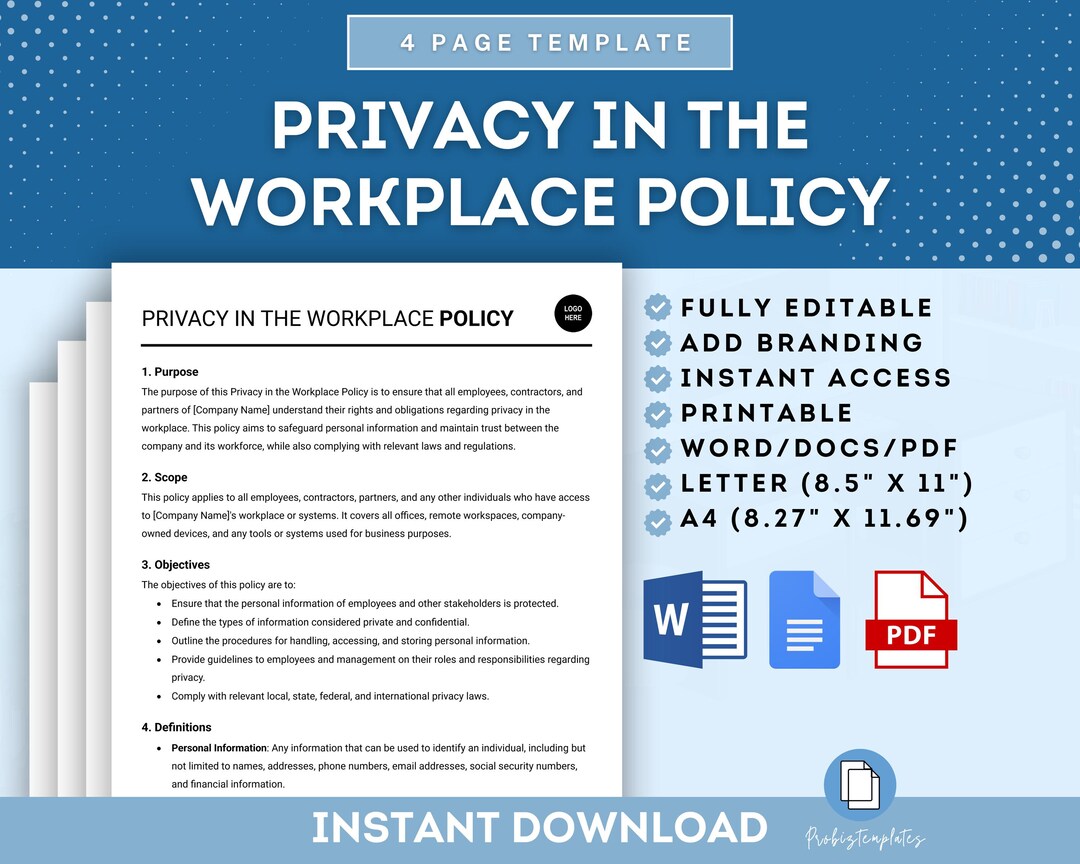Privacy in the Workplace Policy, Employee Privacy Policy, Workplace ...