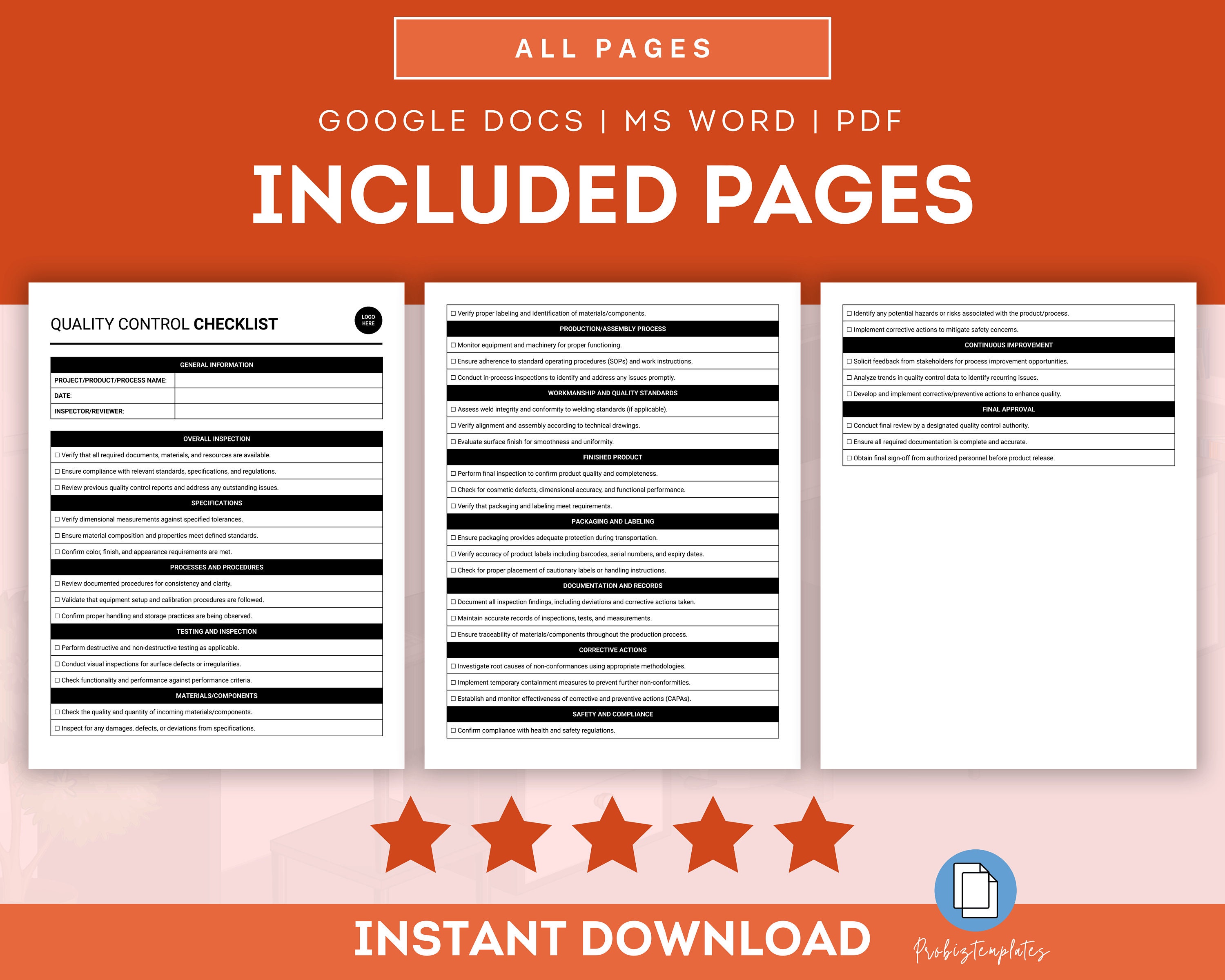Quality Control Checklist Template, Quality Assurance Checklist Form ...