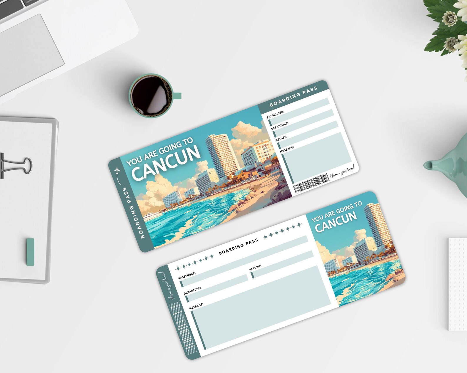 Printable Cancun Surprise Gift Ticket, Editable Mexico Vacation ...