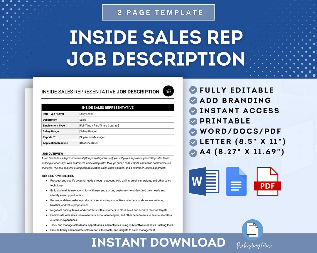 Inside Sales Representative Job Description Template, Sales Rep Duties ...