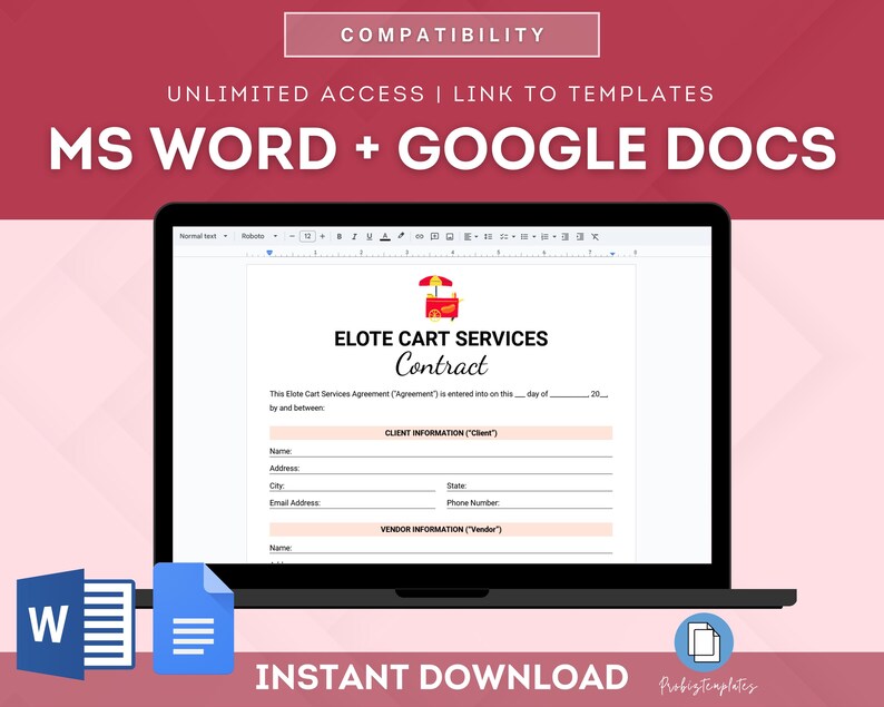 Elote Cart Contract Bundle, Vendor Agreement Template, Street Food ...