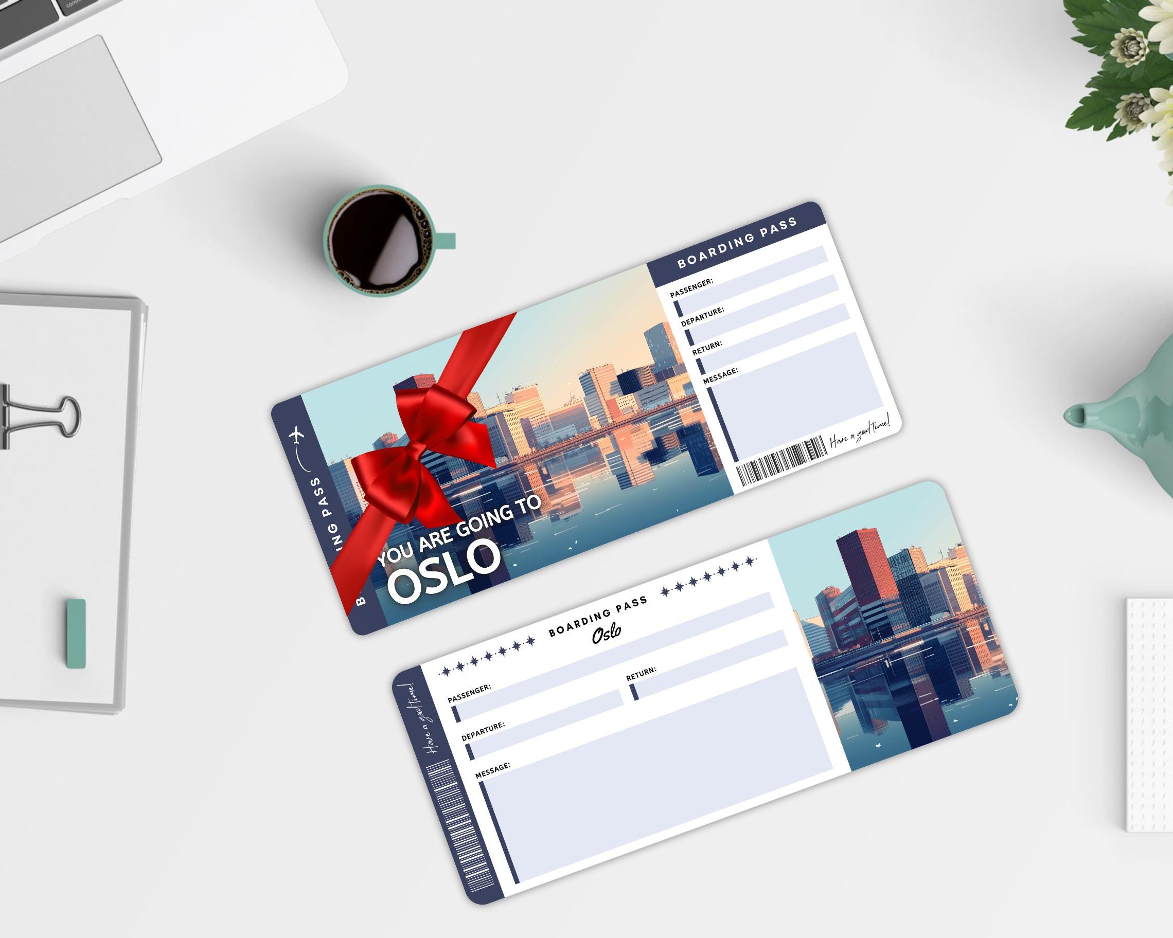 Printable Oslo Surprise Gift Ticket, Editable Norway Vacation Boarding ...