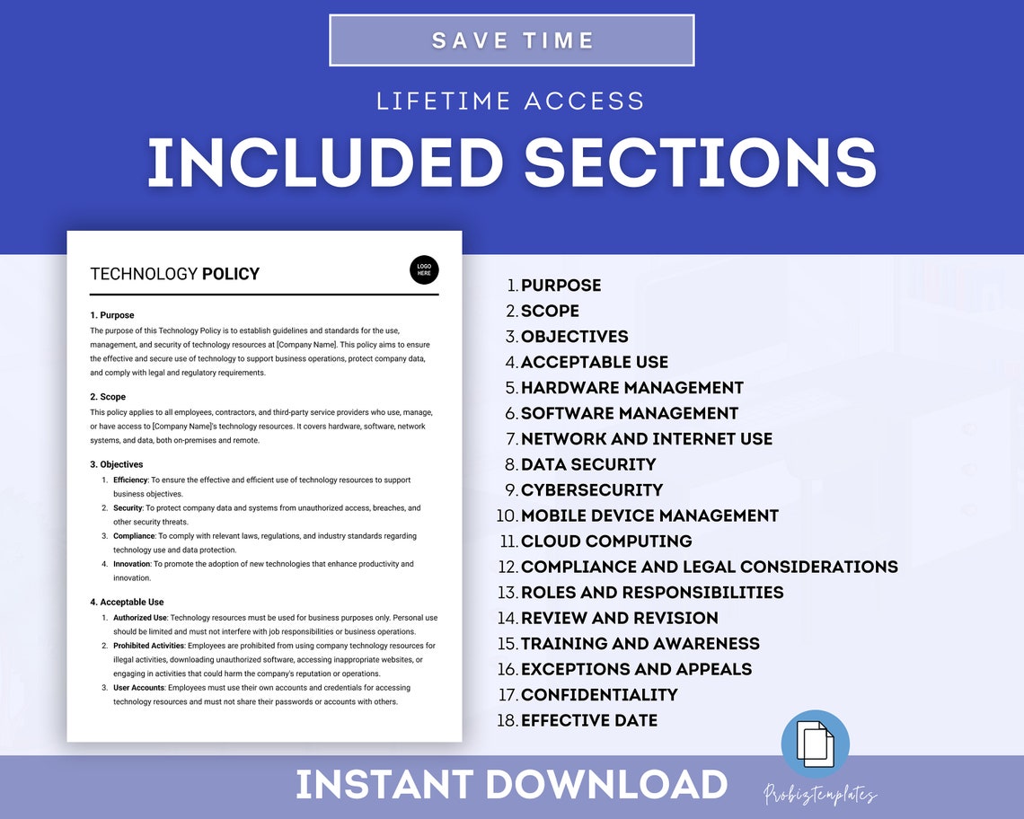 Technology Policy Template, Company Technology Guidelines, IT Usage ...