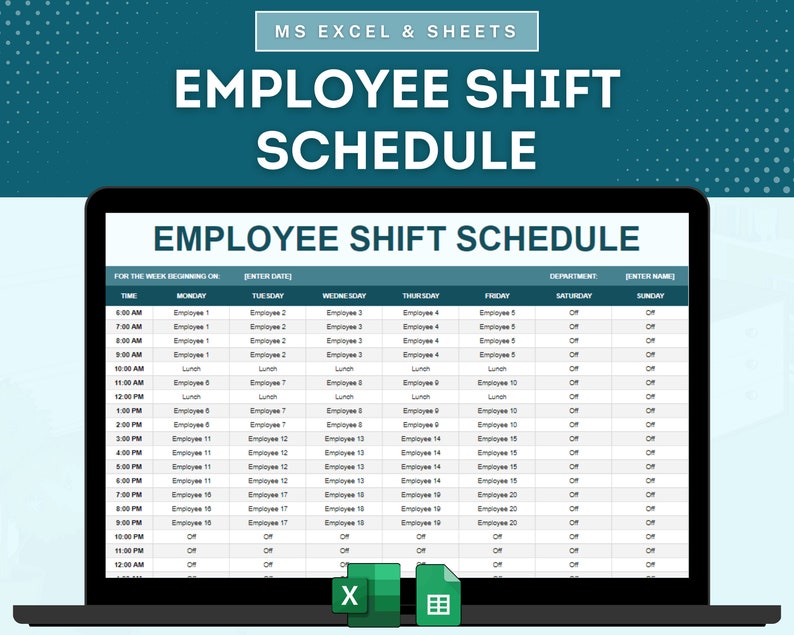 Employee Shift Schedule Spreadsheet, Work Schedule Template, Staff ...