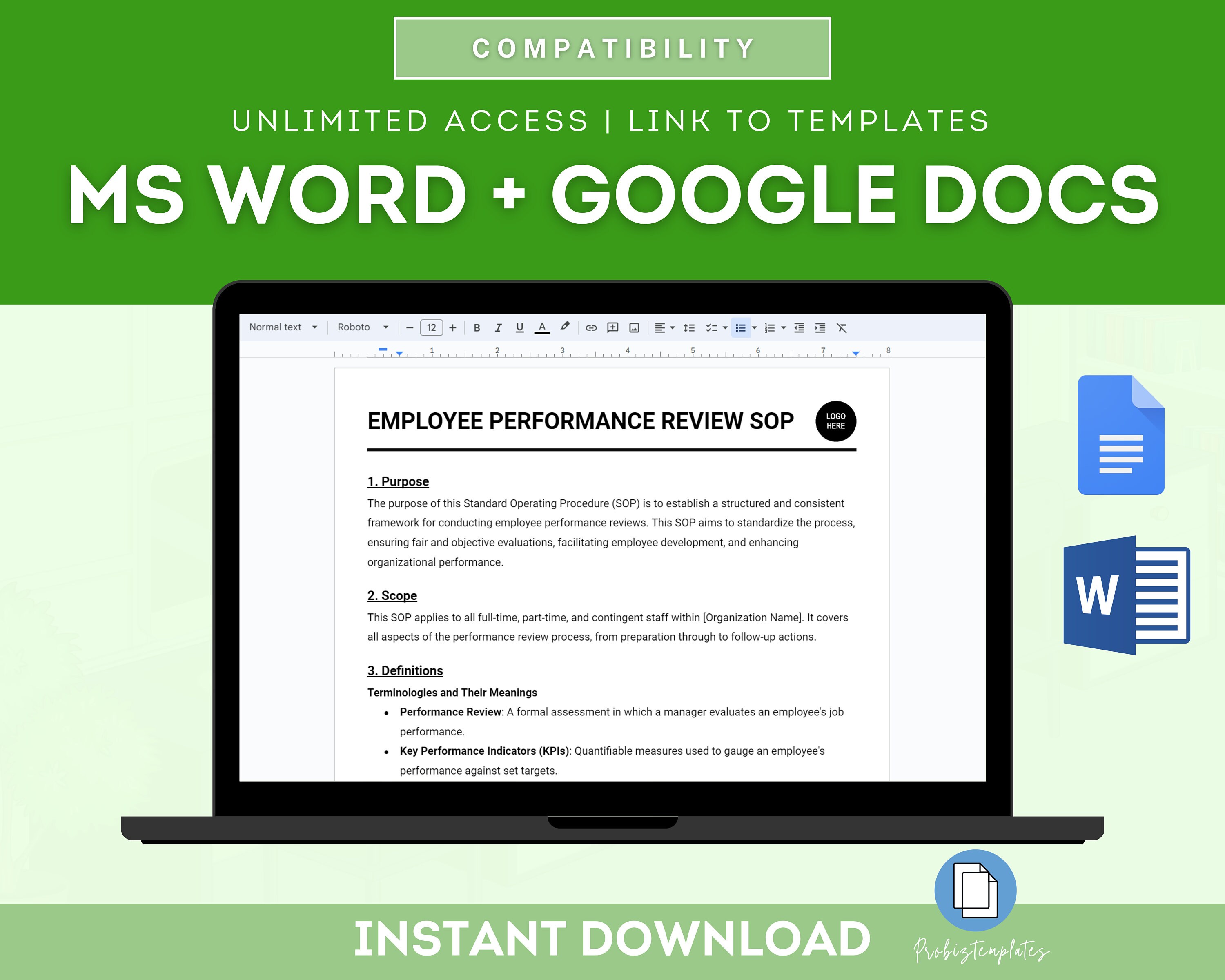 Employee Performance Review SOP Template, Standard Operating Procedure ...