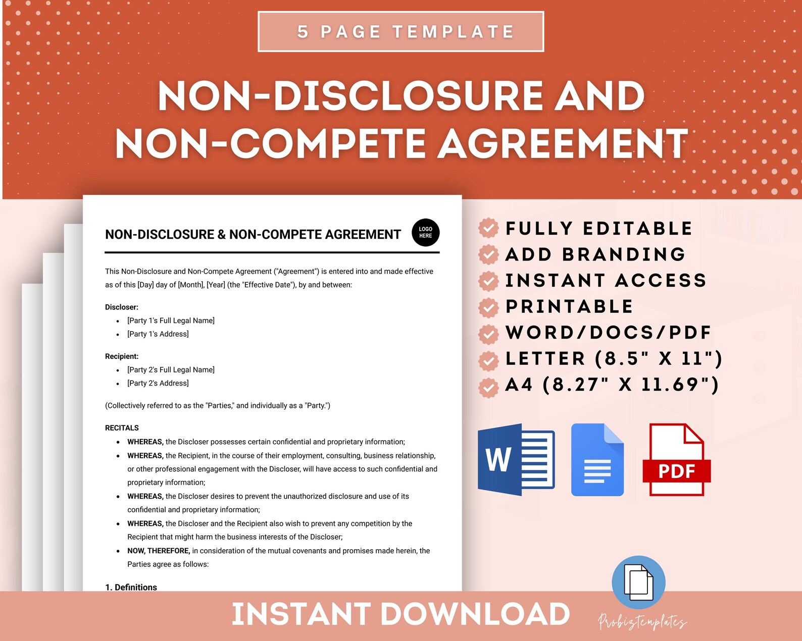 Non-disclosure & Non-compete Agreement, NDA and Non-compete Template ...