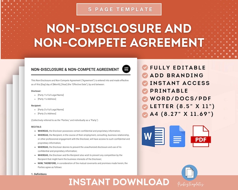 Non-disclosure & Non-compete Agreement, NDA and Non-compete Template ...