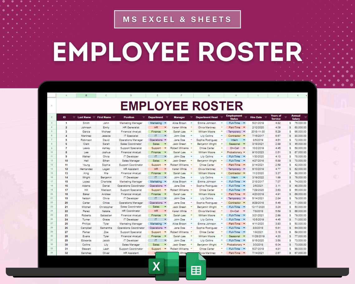 Employee Roster Template, Staff Database Template, Personnel Records ...