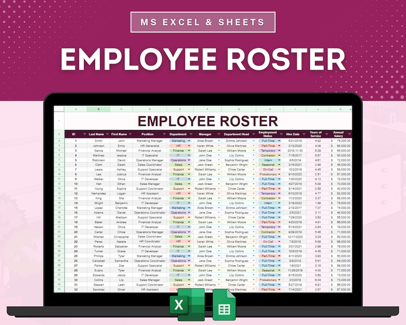 Employee Roster Template, Staff Database Template, Personnel Records ...