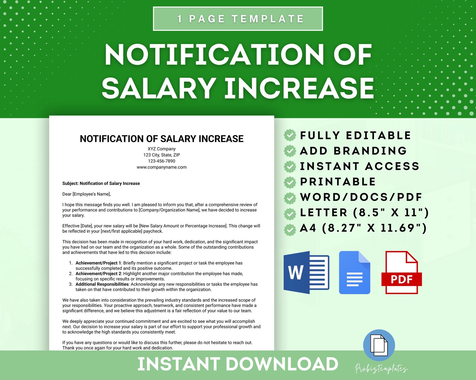 Notification of Salary Increase Letter, Salary Raise Notice, Pay ...