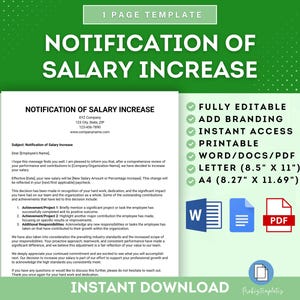 Notification of Salary Increase Letter, Salary Raise Notice, Pay ...