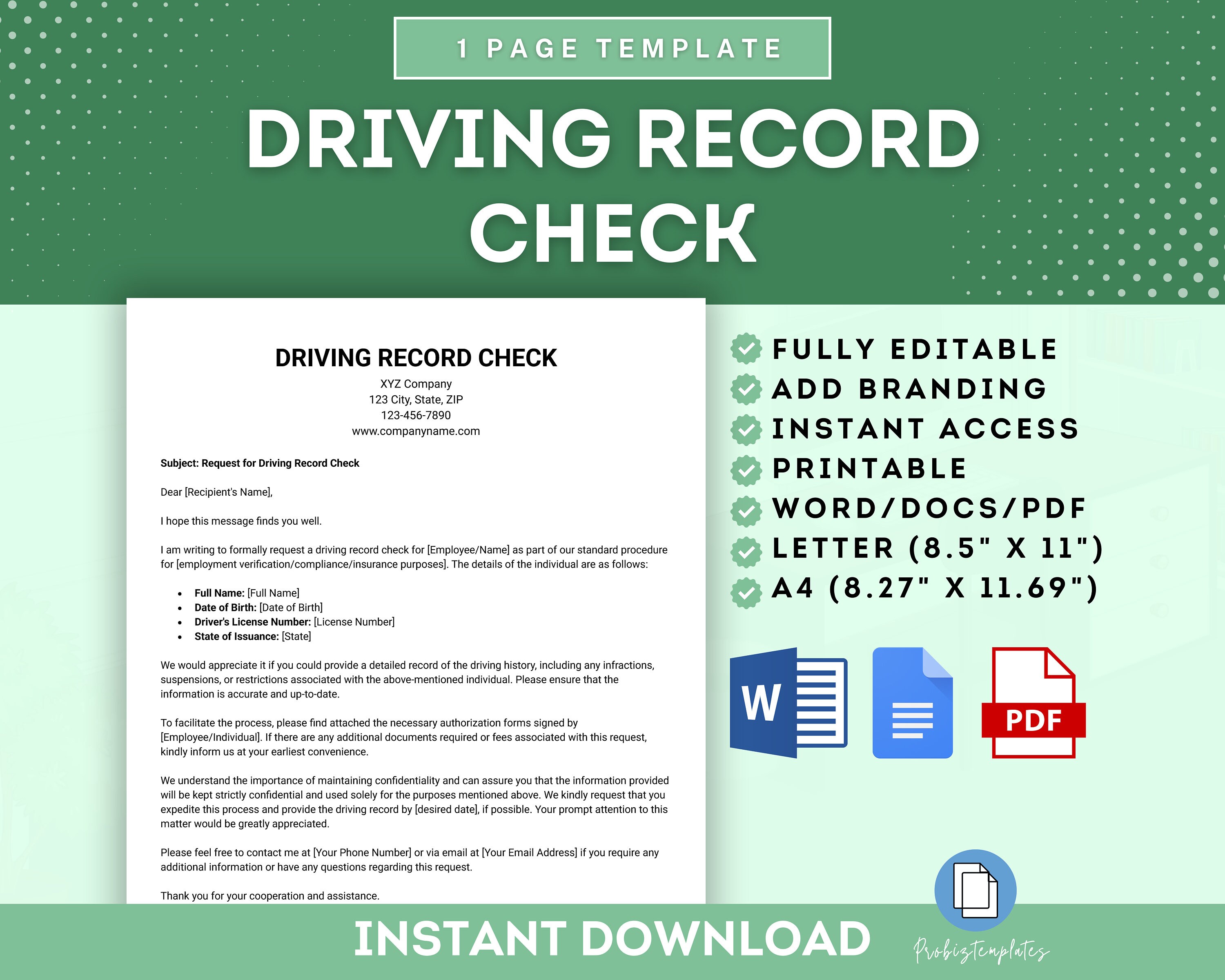 Driving Record Check Template, Employee Driving Record Verification ...