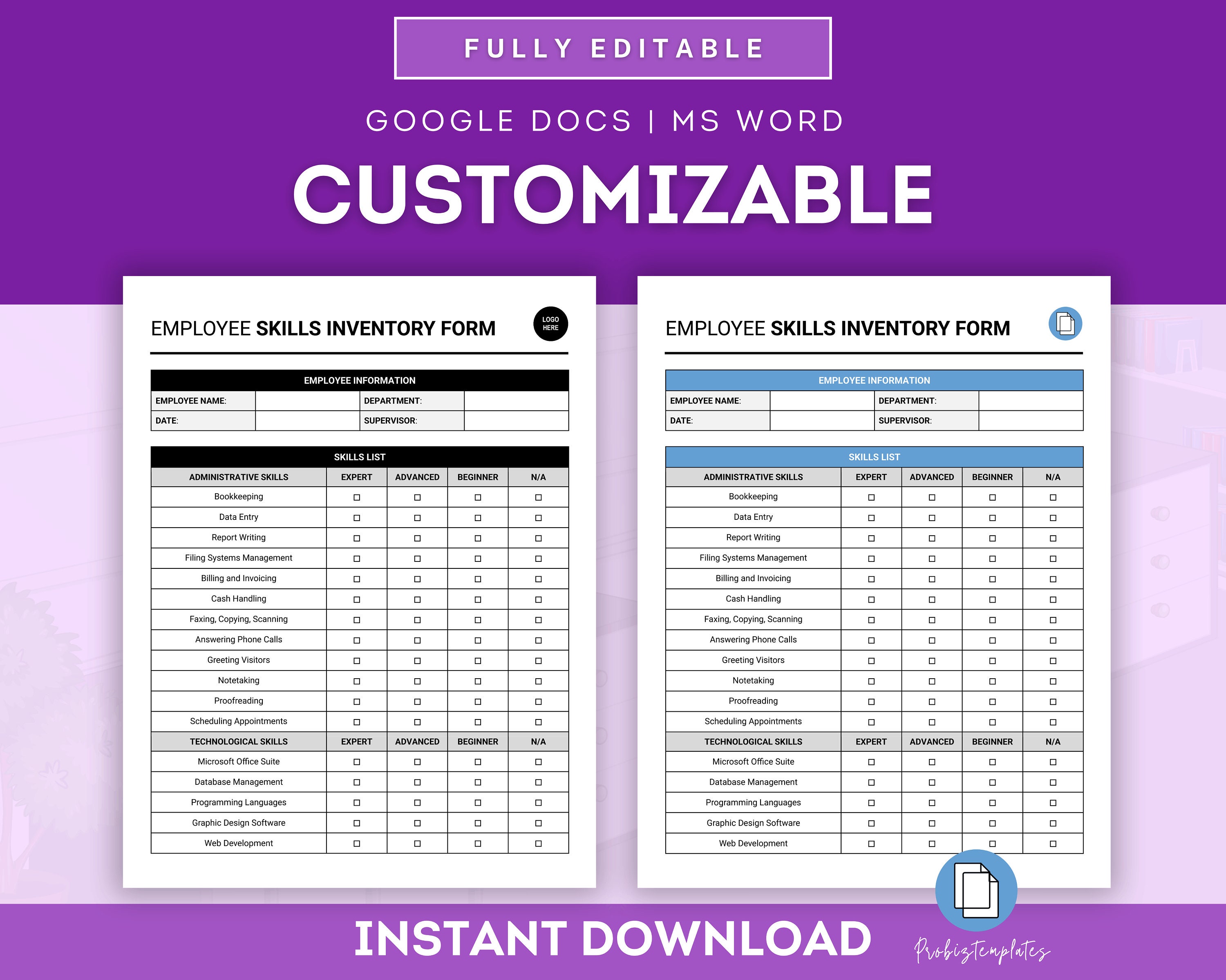 Employee Skills Inventory Form Template, Staff Competency Assessment ...