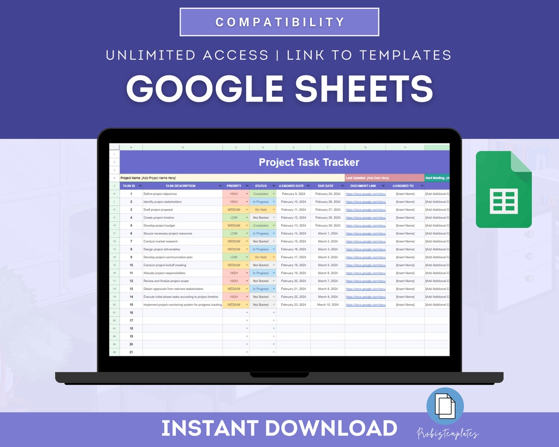 Project Task Tracker Spreadsheet, Project Management Tool, Project ...