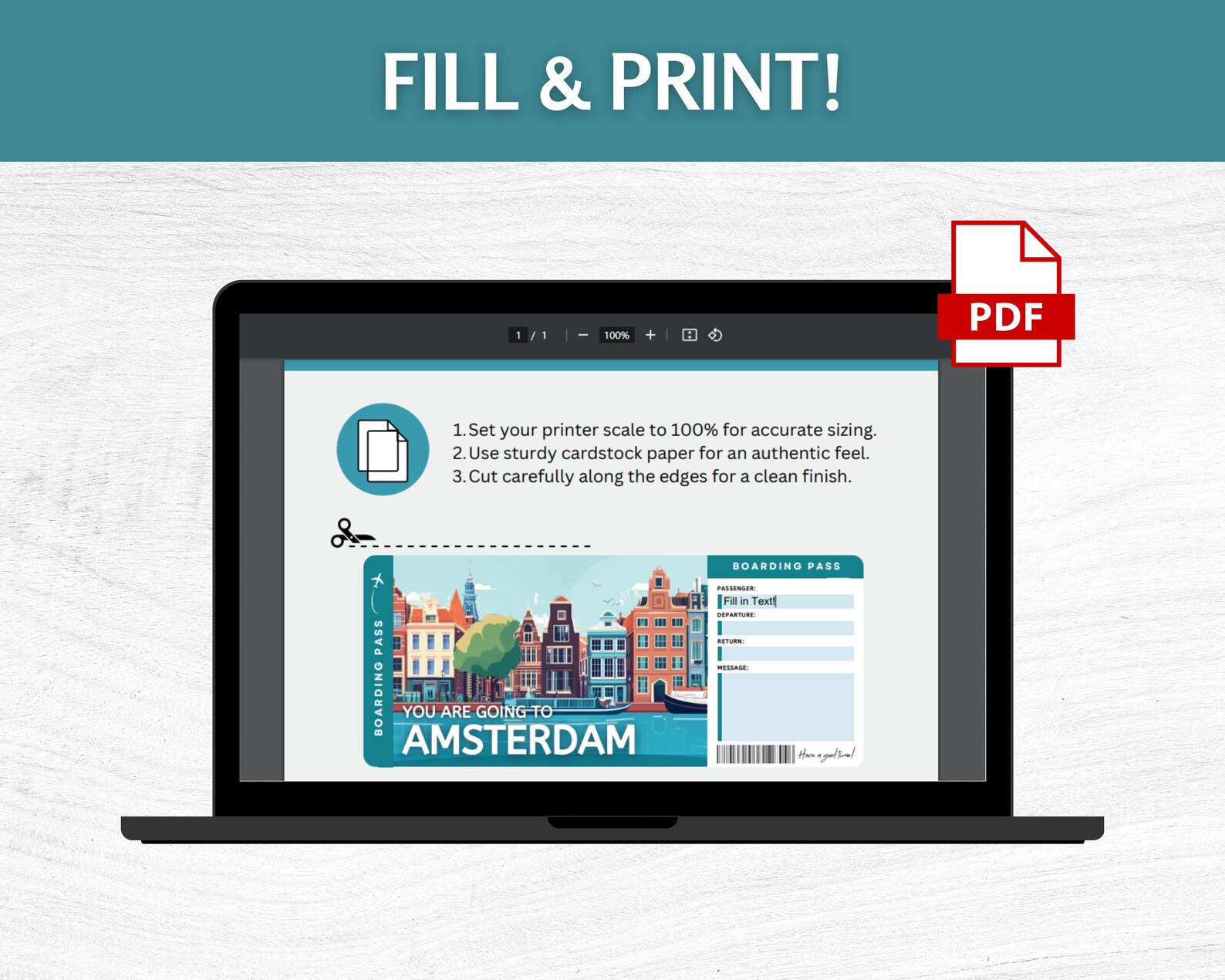 Printable Amsterdam Surprise Gift Ticket, Editable Netherlands Boarding ...