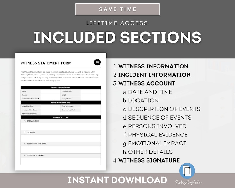 Workplace Incident Witness Statement Form, HR Investigation Witness ...