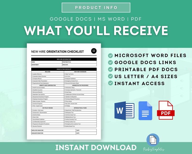 New Hire Orientation Checklist, Employee Onboarding Forms, New Hire ...