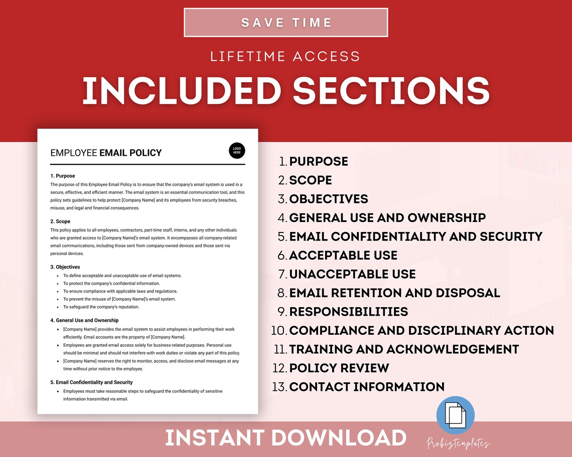 Employee Email Policy Template, Company Email Usage Policy, Email ...