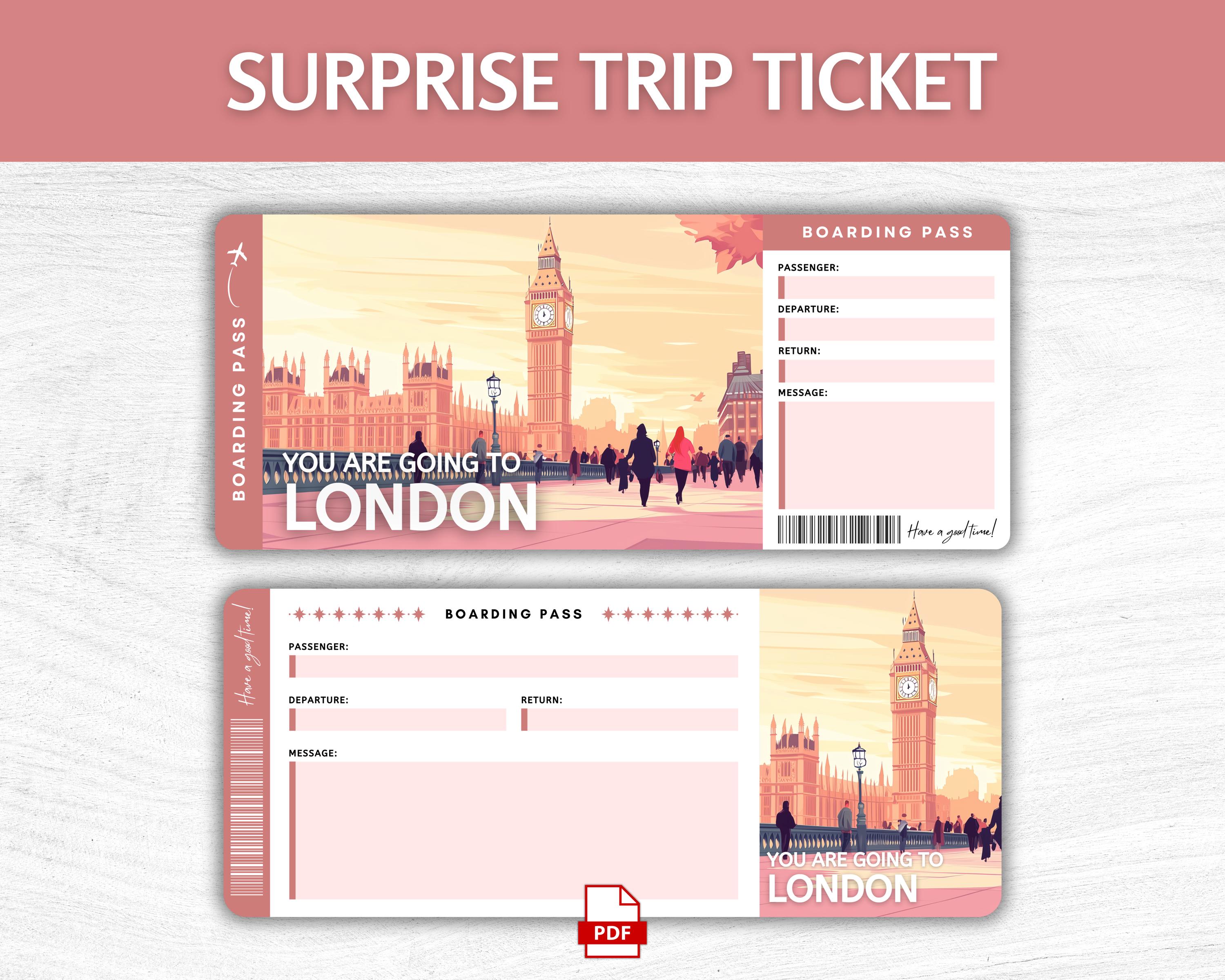 Printable London Surprise Gift Ticket, Editable England Boarding Pass ...