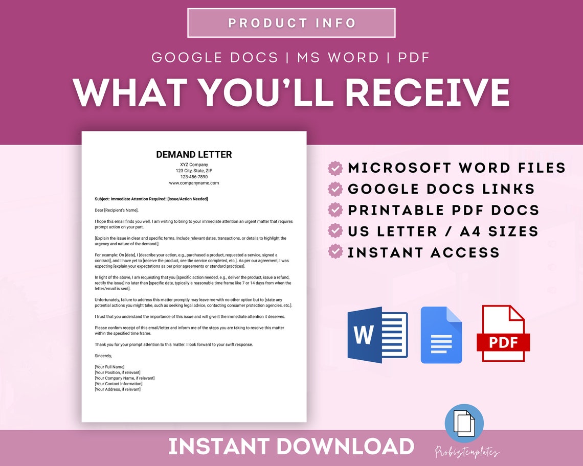 Demand Letter Template, Payment Demand Letter, Formal Demand Letter ...