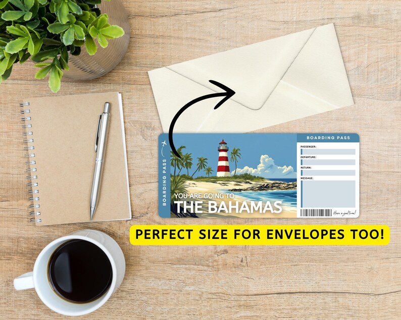 Printable Bahamas Surprise Gift Ticket, Editable Island Vacation ...