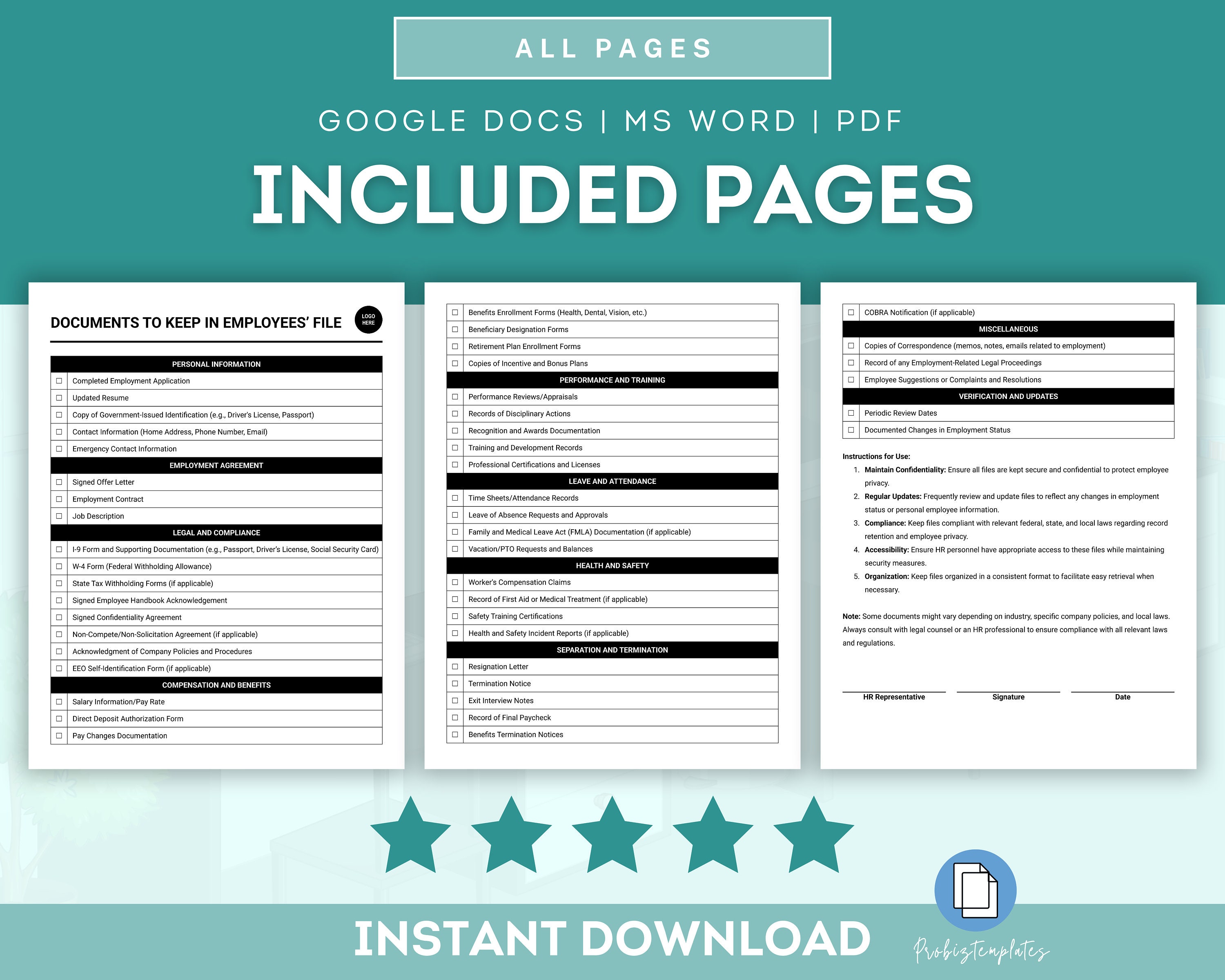 Documents to Keep in Employees' Personnel File Checklist Template ...