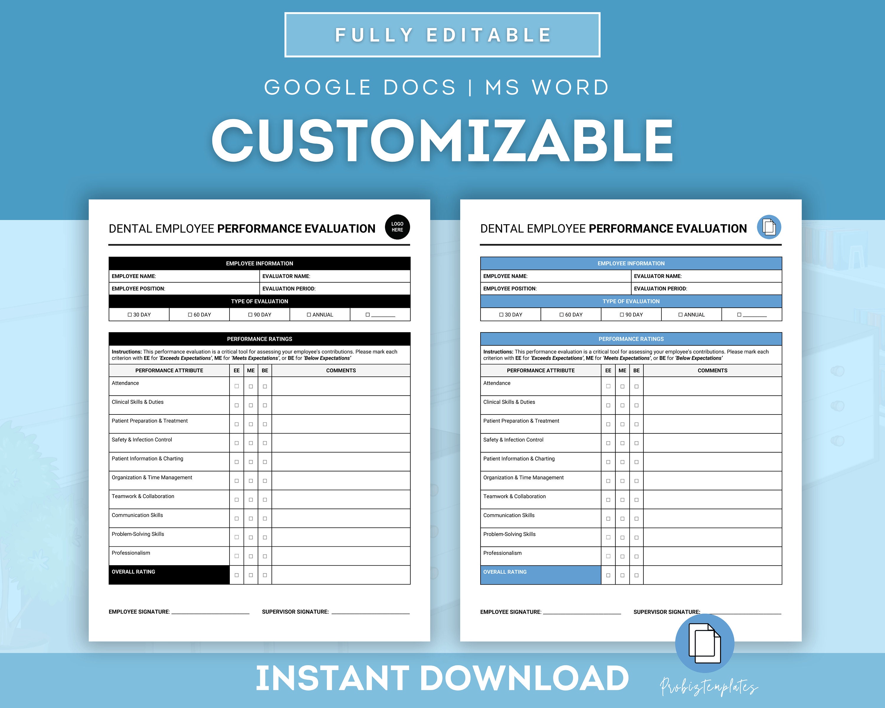 Dental Employee Performance Evaluation Form, Dental Staff Performance ...